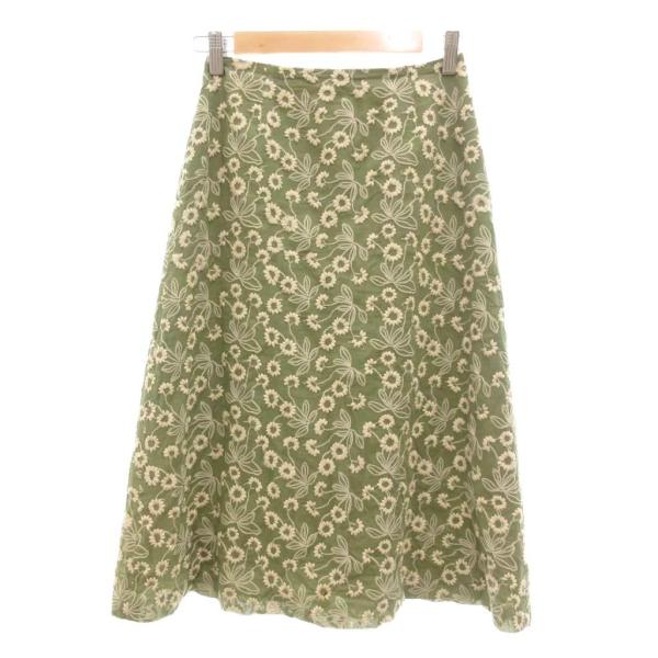 シビラ SYBILLA フレアスカート ひざ丈 M 緑 グリーン 花刺繍 /NL ■YHS10 レディース【ブランド】シビラ SYBILLA【表記サイズ】M【実寸サイズ】ウエスト：62cm　ヒップ：86cm　スカート丈：67cm　　【素材】...