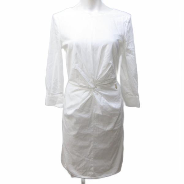 エリザベッタフランキ elisabetta franchi JEANS 美品 ワンピース ドレスロゴプレート ストレッチ 7分袖 ロング 38 約S ホワイト IBO84【表記サイズ】38（日本サイズ約S)【実寸サイズ】肩幅：37cm　身幅...