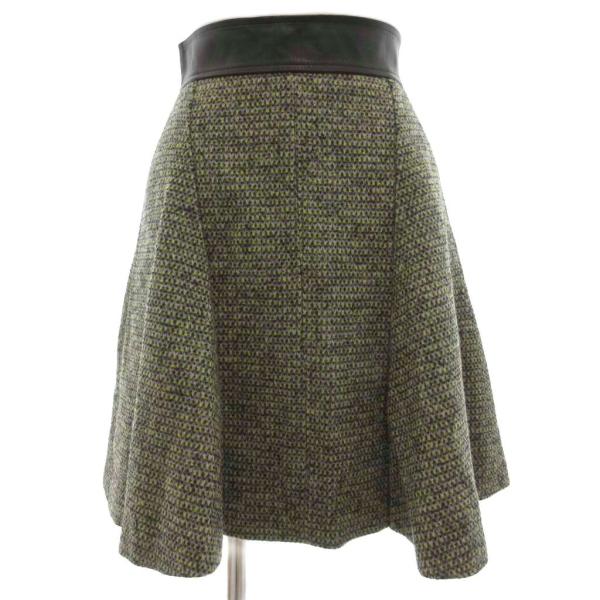 ベラルディ BERARDI ツイードスカート ウール P グレー 黒 ブラック レザー フレア /GV レディース【ブランド】ベラルディ BERARDI【表記サイズ】P【実寸サイズ】ウエスト：58cm　ヒップ：84cm　スカート丈：49cm...
