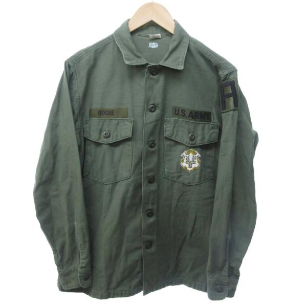 US ARMY アメリカ軍 69年 60s 米軍実物 2nd ユーティリティシャツ ミリタリー フルパッチ カーキ 15 1/2 約M 8405-781-8947【表記サイズ】5 1/2 約M【実寸サイズ】肩幅：44cm　身幅：55cm　着...