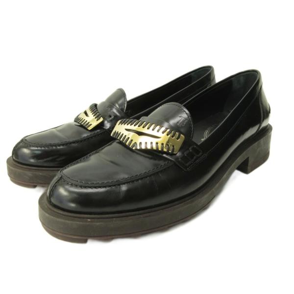 トッズ TOD'S コインローファー シューズ プレート レザー 37 24.0cm 黒 ブラック 0124 IBO87 レディース【ブランド】トッズ TOD'S【表記サイズ】37 24.0cm【実寸サイズ】最大幅：約9.5cm　アウトソー...