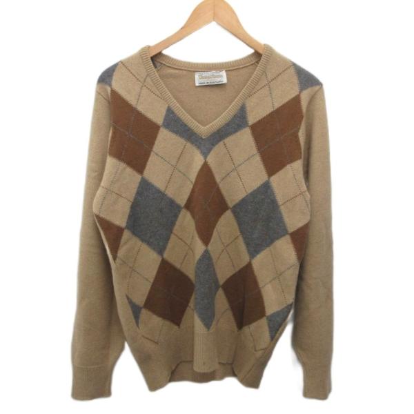 WILLIAM LOCKIE ヴィンテージ カシミヤ100% セーター ニット アーガイルチェック スコットランド製 ブラウン 約M メンズ【表記サイズ】記載なし【実寸サイズ】肩幅：39cm　身幅：53cm　着丈：69cm　袖丈：65cm　...