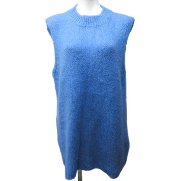 メメロード MEME RODE ニットワンピース ウール クルーネック ノースリーブ ひざ丈 S 青 ブルー 0207 【表記サイズ】S【実寸サイズ】身幅：55cm　着丈：84cm　　【素材】毛40% アクリル40% ナイロン20%【色】ブ...