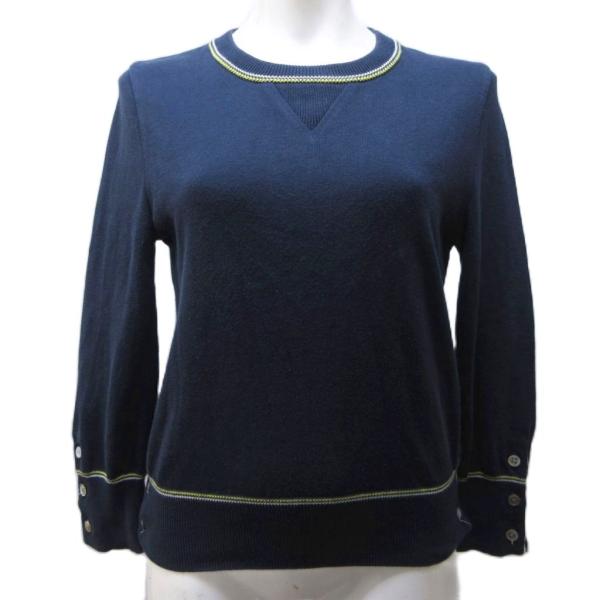 トムブラウン THOM BROWNE ニット セーター コットン クルーネック 切替 トリコロール 7分袖 L 紺 ネイビー 系 IBO89 レディース【ブランド】トムブラウン THOM BROWNE【表記サイズ】L【実寸サイズ】肩幅：34...