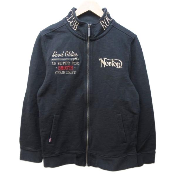 ノートン Norton スウェットジャケット ブルゾン ロゴ 刺繍 ジップアップ L 黒 ブラック IBO87 0207 メンズ【表記サイズ】L（小さめの作りです。実寸サイズを参考にご検討ください。）【実寸サイズ】肩幅：43cm　身幅：48...
