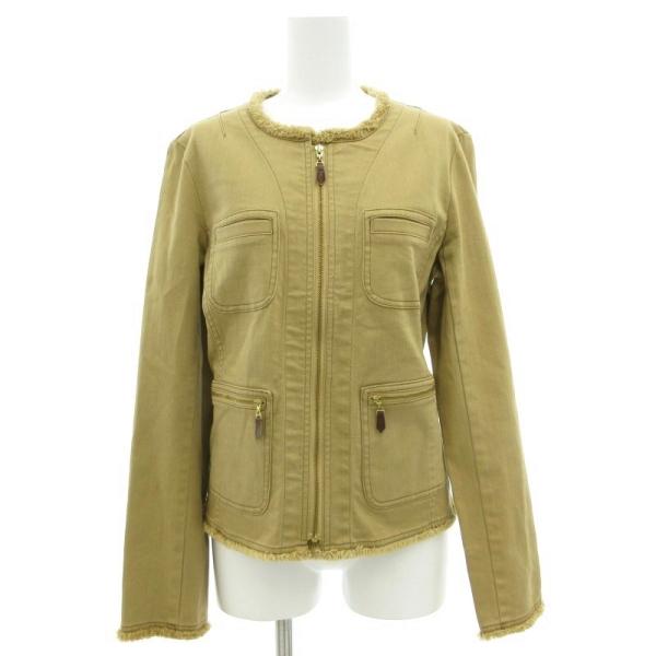 自由区 オンワード樫山 ノーカラージャケット ブルゾン フリンジ ショート丈 38 ベージュ 0227 ■GY09 レディース【ブランド】自由区 オンワード樫山【表記サイズ】38【実寸サイズ】肩幅：約37cm　身幅：約43cm　袖丈：約59...