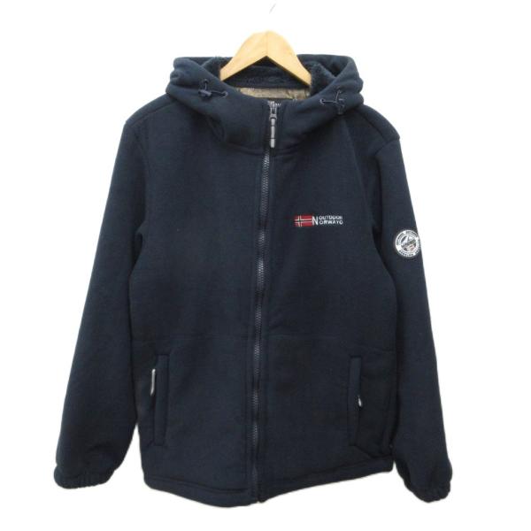 OUTDOOR NORWAY フリースジャケット フーディ ロゴ刺繍 ネイビー S メンズ【表記サイズ】S【実寸サイズ】肩幅：47cm　身幅：56cm　袖丈：60cm　着丈：66cm　　【素材】ポリエステル【色】ネイビー【仕様】--【状態】...