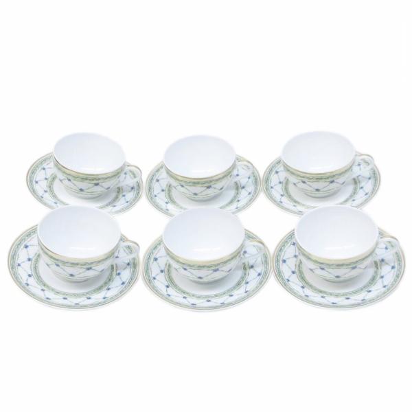 レイノー RAYNAUD LIMOGES 美品 L'ALLEE DU ROY アレドロア 王の小径 ティーカップ＆ソーサー 6客セット 花柄 金彩 白 ホワイト 系【表記サイズ】--【実寸サイズ】カップ　口径約8.5cm　高さ約5cm　ソー...