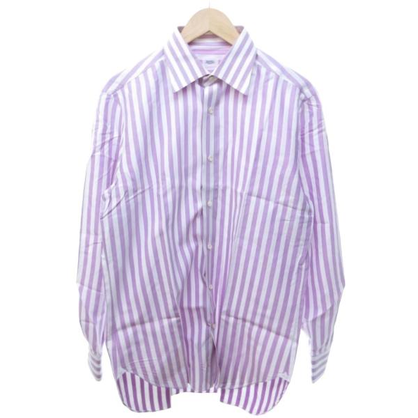 バルバ BARBA 美品 ドレスシャツ 長袖 ヘリンボーン ストライプ 紫 パープル /HW メンズ【ブランド】バルバ BARBA【表記サイズ】サイズ表記なし(実寸サイズをご参考ください。)【実寸サイズ】肩幅：48cm　身幅：56cm　着丈...