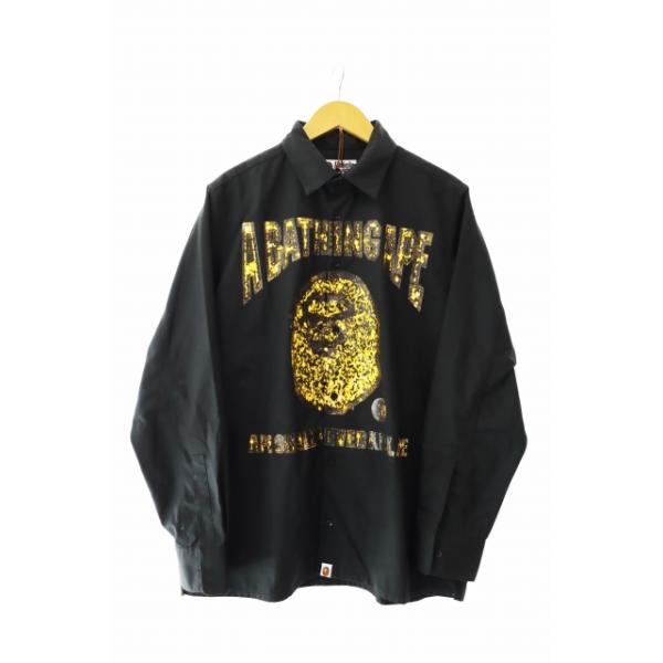 アベイシングエイプ A BATHING APE 20SS Jewelry Motif Wide Shirt プリント ワイド シャツ 001SHG301012X L ブラック 中古☆AA★■ 250729 メンズ【ブランド】アベイシングエイ...