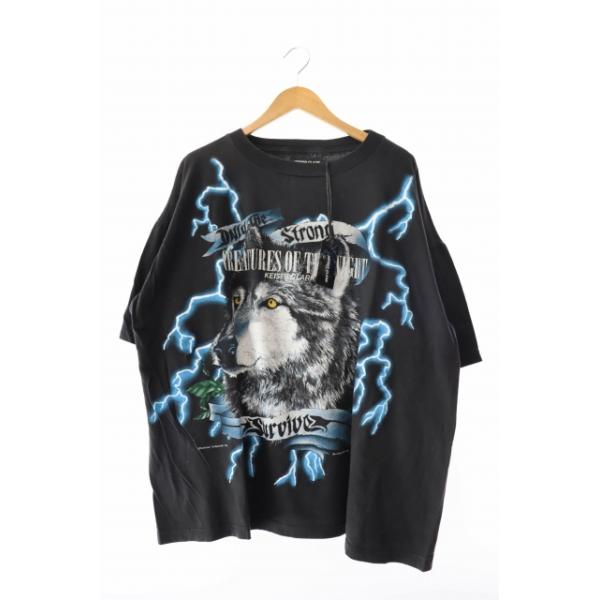 KEISER CLARK カイザークラーク VINTAGE REMAKE Wolf T-Shirt ヴィンテージ リメイク ウルフ プリント 半袖Tシャツ XXL 黒 ブラック ■ 250629【表記サイズ】XXL※実寸サイズを記載しており...