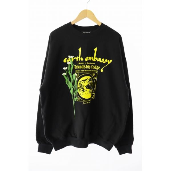 TOTAL LUXUARY SPA トータル ラグジュアリー スパ EARTH EMBASSY CREW FLEECE アース エンバシー プリント スウェット トレーナー XL 黒 ブラック●【表記サイズ】XL※実寸サイズを記載しておりま...