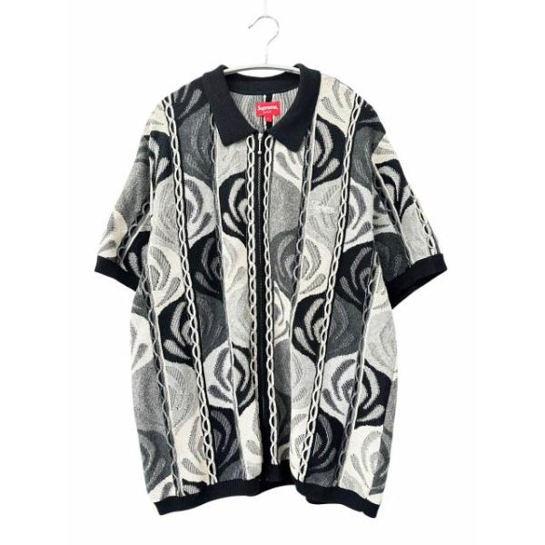 シュプリーム SUPREME 22SS Abstract Textured Zip Up Polo アブストラクト テクスチャ ジップ アップ ポロ コットン サマー ニット L 黒ブラック ☆AA★260525【ブランド】シュプリーム S...