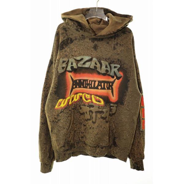 CACTUS JACK × ComplexCon × CPFM BAZAAR HOODIE L カクタスジャック コンプレックスコン トリプルコラボ パーカー フーディ ブラウン 総柄  ☆AA★250522【表記サイズ】L【実寸サイズ】肩...