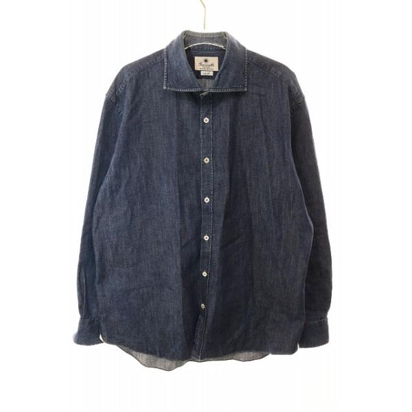 ジャンネット giannetto シャンブレーシャツ XL カッタウェイ コットン デニムシャツ ブルー 【ブランド古着ベクトル】●260218 メンズ【表記サイズ】XL【実寸サイズ】肩幅：49cm　身幅：61cm　着丈：77cm　袖丈：5...