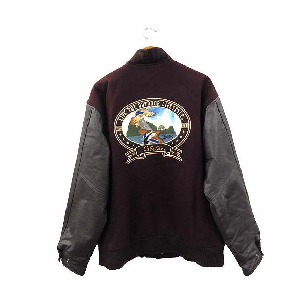 90s MONDETTA スタジャン Cabela's 刺繍 レザー切替 OLD ダークブラウン L メンズ【表記サイズ】L【実寸サイズ】肩幅：56cm　身幅：62cm　袖丈：62cm　着丈：71cm　-　【素材】ボディ ウール75% ナイ...