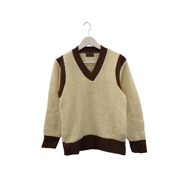 ヴィンテージ VINTAGE 60s 70s DRUMMOND Vネック ニット セーター S アイボリー×ブラウン メンズ レディース【ブランド】ヴィンテージ VINTAGE【表記サイズ】S【実寸サイズ】肩幅：38.5cm　身幅：46cm...