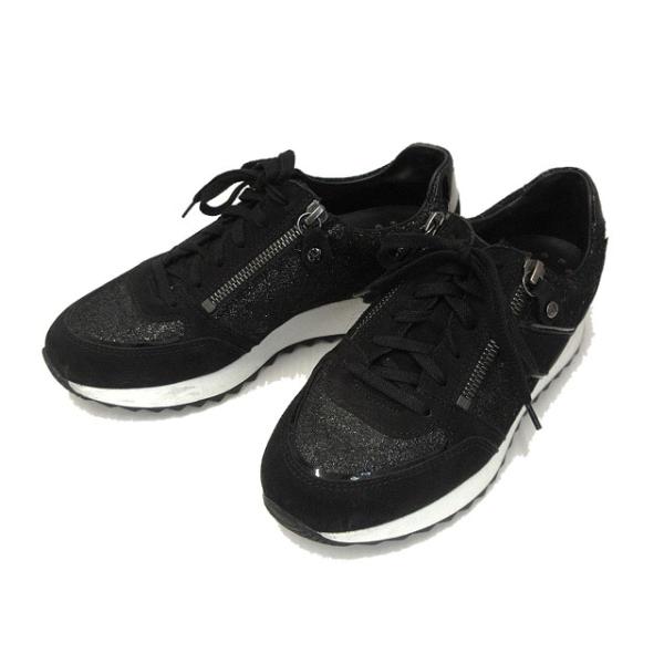 メフィスト MEPHISTO トスカーナ TOSCANA スニーカー レザー ラメ EU3 USA5.5 ブラック 黒 シューズ 靴 レディース【表記サイズ】EU3、USA5 1/2（約22.5cm前後）【実寸サイズ】最大幅：約9cm　アウ...