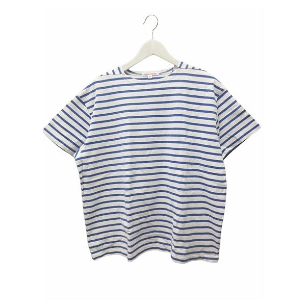 ナウン N.O.UN DELTAシリーズ ボーダーTシャツ 半袖 ホワイト ブルー M メンズ レディース【表記サイズ】38/40M【実寸サイズ】肩幅：50cm　身幅：57cm　着丈：62cm　袖丈：18cm　　【素材】綿100%【色】ホワ...