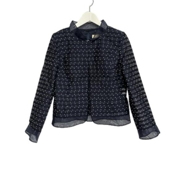 ラピーヌ ラフェスタ La Festa chic アンサンブル ジャケット ブラウス 9 ドット 刺繍 ボーダー ジャガード ウール シルク ネイビー【表記サイズ】9【実寸サイズ】身幅：44cm　総丈：46cm　ジャケット　肩幅39cm　身...