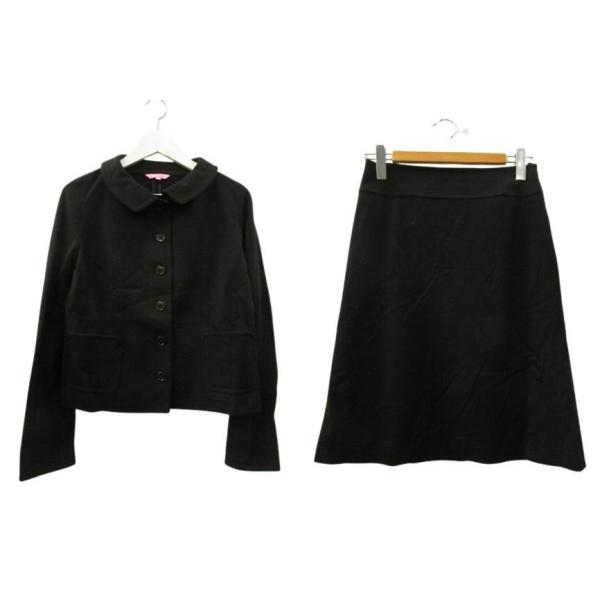 mocassin モカサン ジュンコシマダ セットアップ スーツ ジャケット スカート 2 膝下丈 ブラック 黒 アウター ボトムス レディース【表記サイズ】ジャケット・スカート共に2【実寸サイズ】ジャケット 肩幅：38cm　ジャケット 身...