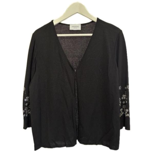 スティゾーリ STIZZOLI ニット カーディガン 48 フラワー ラインストーン ブラック 黒 長袖 トップス レディース【表記サイズ】48【実寸サイズ】肩幅：41cm　身幅：51cm　着丈：60cm　袖丈：44cm　　【素材】87%ビ...