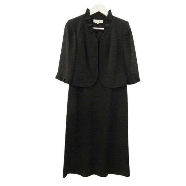 カルヴェン CARVEN ブラックフォーマルワンピース 2P風 半端袖 膝下丈 10号 フリル 黒 レディース【ブランド】カルヴェン CARVEN【表記サイズ】10【実寸サイズ】肩幅：37.5cm　身幅：43cm　袖丈：38cm　総丈：10...