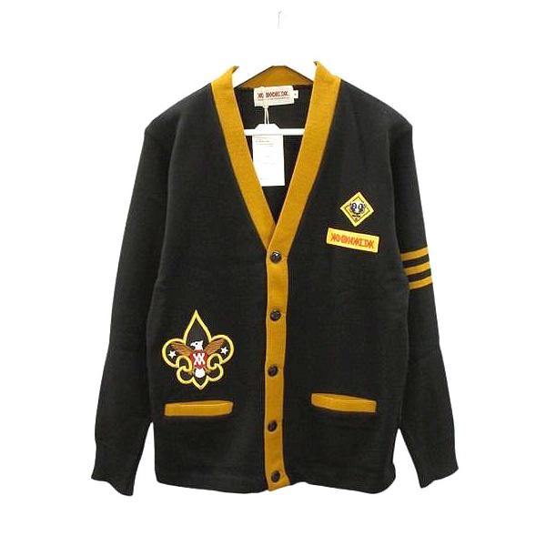 未使用品 ANIMALIA アニマリア KNIT CARDIGAN-LETTERED AN21A-KN02 ニット カーディガン S 黒 ブラック ワッペン 長袖トップス メンズ【表記サイズ】S【実寸サイズ】肩幅：45cm　身幅：50cm　...