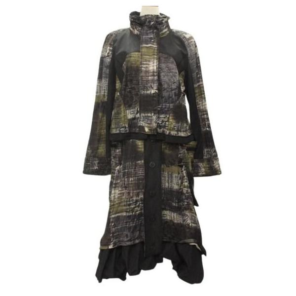 エイココンドウ EIKO KONDO セットアップ ジャケット スカート 44 変形 切替 総柄 ブラック 黒 ブラウン 茶 レディース【ブランド】エイココンドウ EIKO KONDO【表記サイズ】44【実寸サイズ】ジャケット 肩幅：-cm...