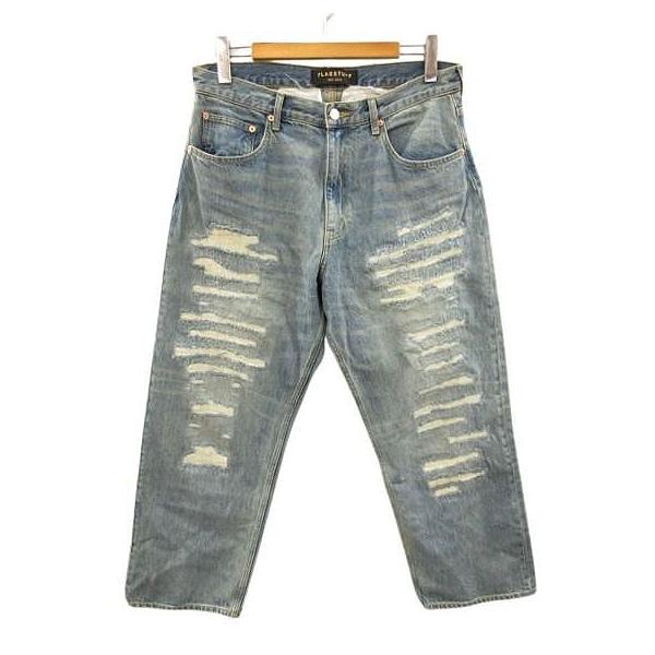 フラグスタフ FLAGSTUFF BORO BAGGIE DENIM PANTS FS1403 クラッシュ５ポケットデニムパンツ バギー L インディゴブルー【ブランド】フラグスタフ FLAGSTUFF【表記サイズ】L【実寸サイズ】ウエスト...