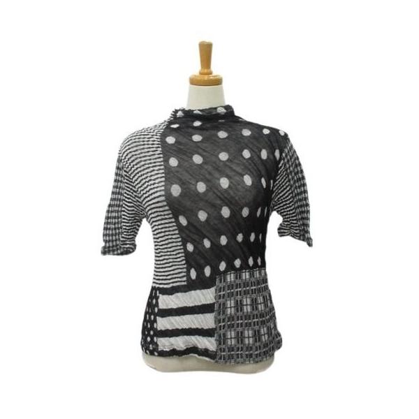 ヒロココシノ HIROKO KOSHINO TRUNK ハイネック カットソー 38 半袖 シースルー ミックスプリント ブラック系 黒 トップス レディース【ブランド】ヒロココシノ HIROKO KOSHINO【表記サイズ】38【実寸サイ...