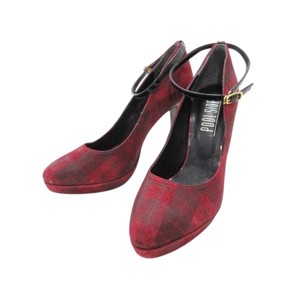 プールサイド POOLSIDE 美品 パンプス チェック柄 ストラップ ハイヒール 24.5cm 赤 【ブランド】プールサイド POOLSIDE【表記サイズ】24.5cm【実寸サイズ】ヒールの高さ：11cm　最大幅：7cm　-　【素材】-【...