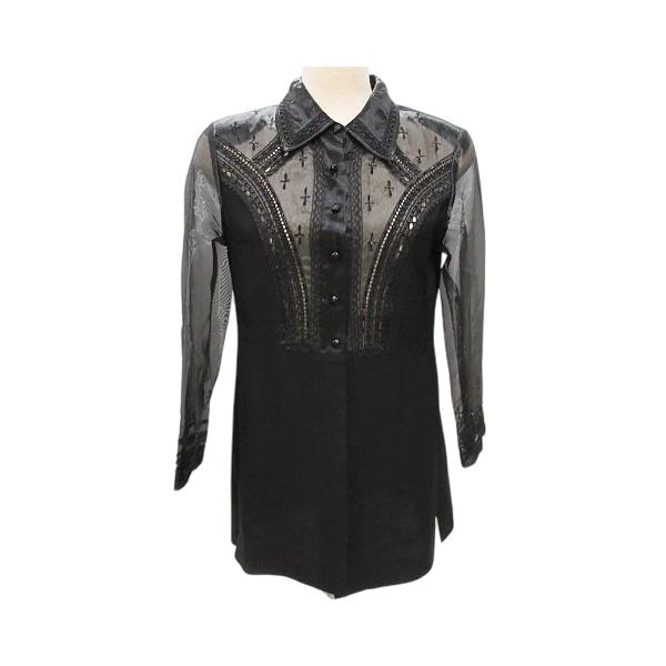 ラピーヌ LAPINE シャツ ブラウス トップス レース 刺繍 長袖 薄手 9 黒 ブラック ■GY99 レディース【表記サイズ】9(実寸サイズをご参考にご検討ください)【実寸サイズ】肩幅：39.5cm　身幅：45.5cm　着丈：56.5...