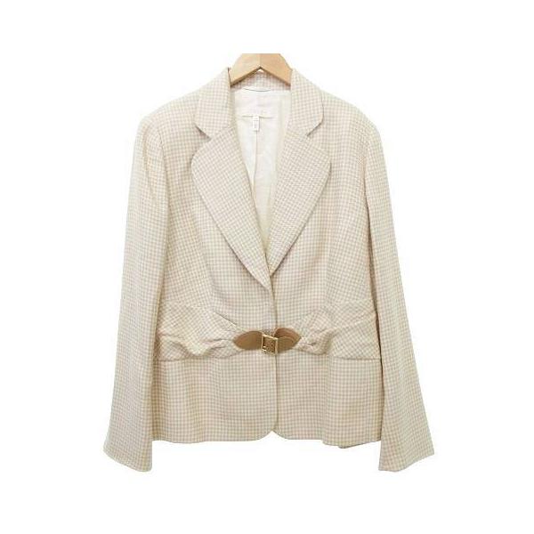 エスカーダ ESCADA 美品 カシミヤ シルク混 ウール ジャケット 千鳥柄 ベルトデザイン 44 XL ベージュ レディース【ブランド】エスカーダ ESCADA【表記サイズ】44 XL実寸サイズをご確認ください。【実寸サイズ】肩幅：44...