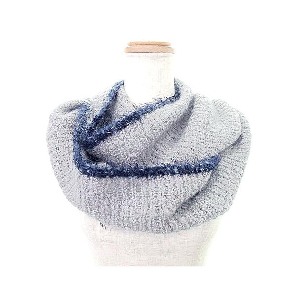マサキキョウコ MASAKI KYOKO 美品 スヌード マフラー モヘヤ混 シルク混 KAIA925W グレー 紺 ネイビー A0317 レディース【表記サイズ】F【実寸サイズ】平置き84×21.5cm　【素材】ウール66％、モヘヤ17％...