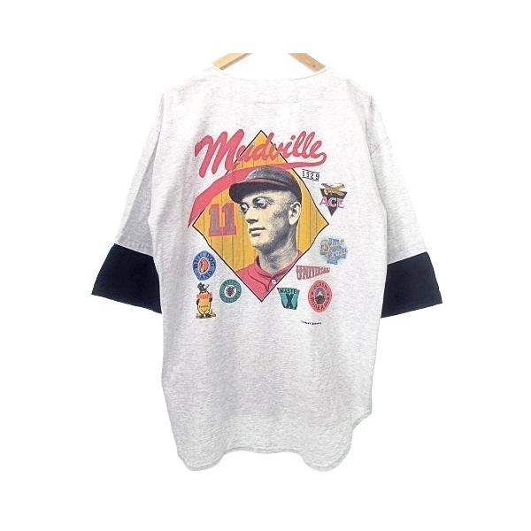 スタンリーデサンティス stanley desantis 美品 ベースボール シャツ 七分袖 バックプリント Lサイズ 霜降りグレー USA製 A0821 【表記サイズ】L【実寸サイズ】肩幅：56cm　身幅：59.5cm　着丈：78cm　袖...