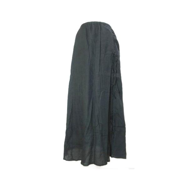 未使用品 マックス&amp;コー MAX&amp;CO. trends タグ付き ロングスカート リネン100% フレア リボン 40 L相当 黒 ブラック ORG X レディース【ブランド】マックス&amp;コー MAX&amp;CO.【...