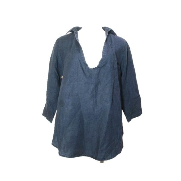 シップス SHIPS シャツ ブラウス Herdmansリネン プルオーバー 7分袖 Uネック ラウンドカット 36 S相当 紺 ネイビー ■YHS6 /X 【ブランド】シップス SHIPS【表記サイズ】36(S相当)【実寸サイズ】肩幅：3...