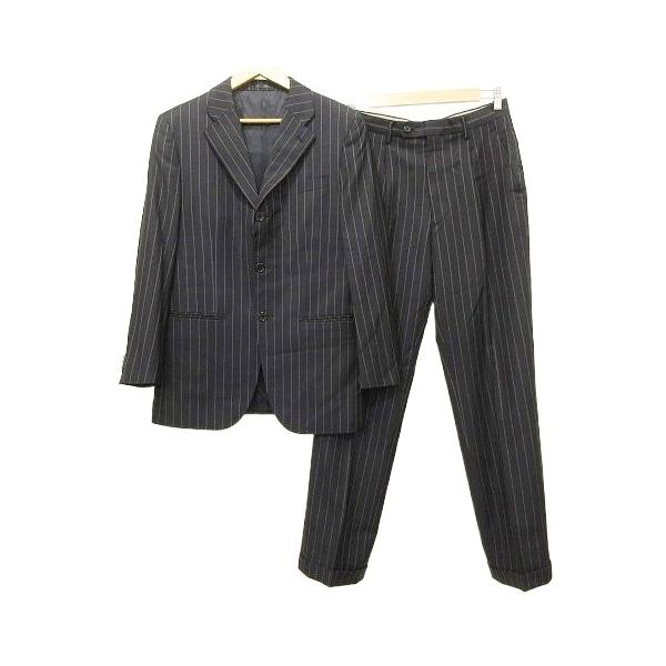 Fer-blanc GUABELLO スーツ セットアップ グアベロ生地 3B シングル ストライプ A5 黒 ブラック ■YHS7 メンズ【表記サイズ】A5実寸サイズをご確認ください。【実寸サイズ】ジャケット 肩幅：45cm　ジャケット ...
