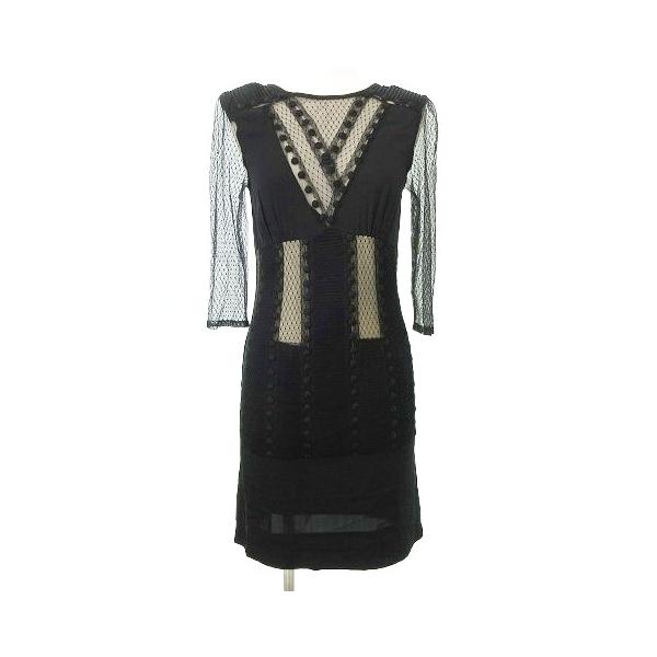 キャサリン マランドリーノ チュール レース ワンピース ひざ丈 長袖 シースルー ドレス 2 黒 ブラック ■YHS8 レディース【ブランド】キャサリン・マランドリーノ CATHERINE MALANDRINO【表記サイズ】2【実寸サイズ...