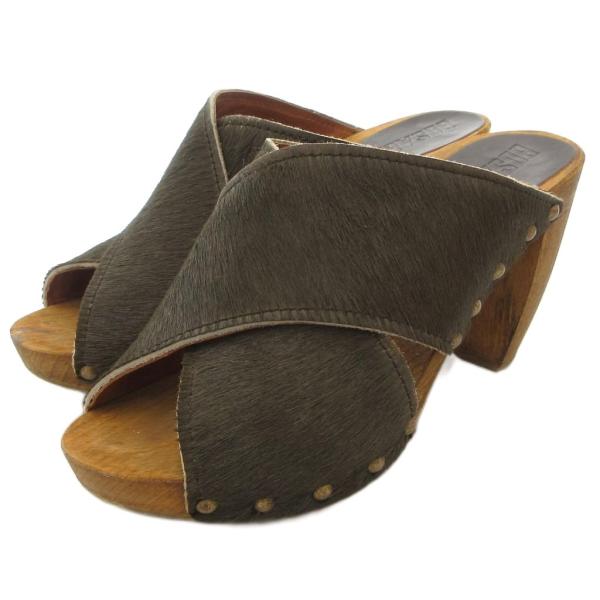 ボサボ BOSABO コンフォートサンダル ハラコ ウッド 茶 ブラウン /JS ■YHS5 レディース【表記サイズ】サイズ表記なし(実寸サイズをご参考ください。)【実寸サイズ】ヒールの高さ：9cm　最大幅：7cm　インソール 22.5cm...