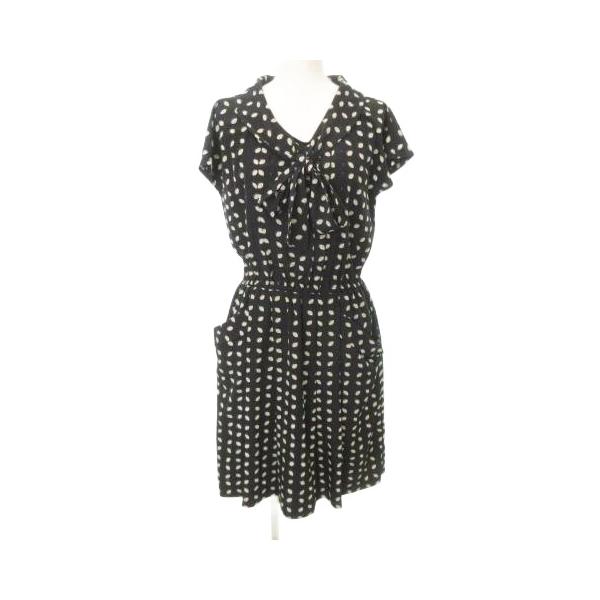 ロイスクレヨン Lois CRAYON ワンピース 半袖 ひざ丈 総柄 フレンチスリーブ 薄手 Mサイズ 黒 ブラック ■YHS9 【ブランド】ロイスクレヨン Lois CRAYON【表記サイズ】Mサイズ【実寸サイズ】肩幅：57.2cm　身...