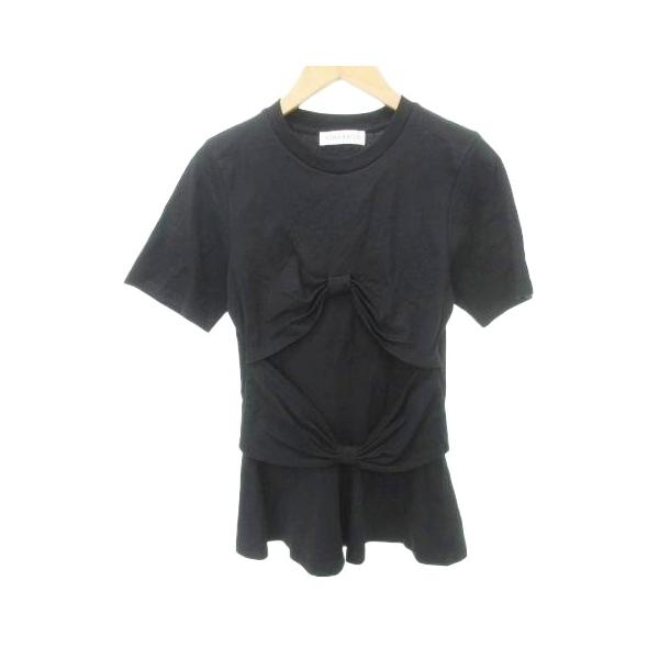 ニナリッチ NINA RICCI カットソー 半袖 リボン クルーネック 無地 薄手 Sサイズ 黒 ブラック ■YHS9 【ブランド】ニナリッチ NINA RICCI【表記サイズ】Sサイズ【実寸サイズ】肩幅：34.5cm　身幅：36cm　着...