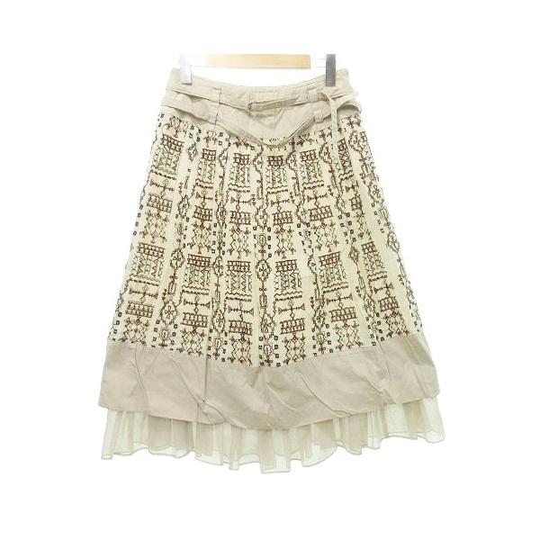 エムビールーカスカシェット MBルーカスカシェット MB LUCAS cachette 刺繍 フレア スカート ロング ベルト付き ベージュ レディース【ブランド】エムビールーカスカシェット MBルーカスカシェット MB LUCAS cac...