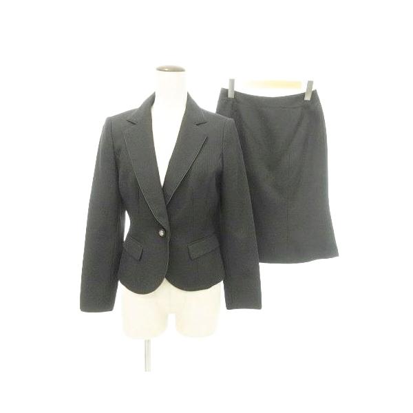 SAVIEM 美品 スカート スーツ セットアップ 9号 黒 ブラック レディース【表記サイズ】9号【実寸サイズ】ジャケット 肩幅：38cm　ジャケット 身幅：44cm　ジャケット 袖丈：58cm　ジャケット 着丈：52cm　スカート ウエ...