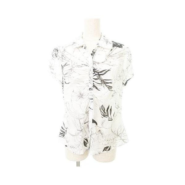 RENATO NUCCI 総柄 半袖 シャツ ブラウス 薄手 綿麻 46 約Lサイズ ホワイト ■GY61 レディース【表記サイズ】46約Lサイズ【実寸サイズ】肩幅：40cm　身幅：49cm　着丈：57cm　袖丈：15cm　　【素材】綿 7...