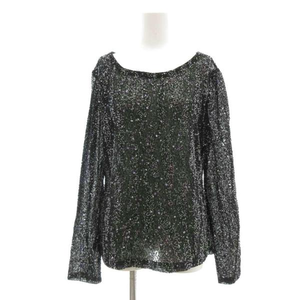 イエーガー JAEGER スパンコール ビーズ ビジュー ブラウス 長袖 102cm 黒 ブラック /UO ■GY61 レディース【ブランド】イエーガー JAEGER【表記サイズ】102cm/40ins【実寸サイズ】肩幅：43cm　身幅：5...