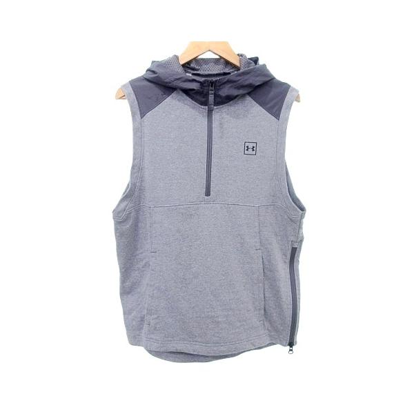 アンダーアーマー UNDER ARMOUR 美品 プルオーバー ベスト ハーフジップ フード 異素材 M グレー A1226 メンズ【ブランド】アンダーアーマー UNDER ARMOUR【表記サイズ】M【実寸サイズ】身幅：40.5cm　着丈...