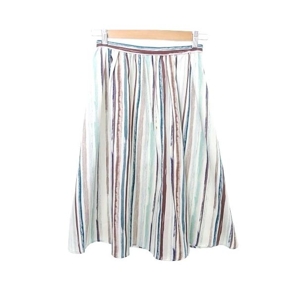 ストラ Stola. ひざ丈 スカート ストライプ ウエストゴム 36 Sサイズ マルチカラー ■GY61 A1226 レディース【ブランド】ストラ Stola.【表記サイズ】36（Sサイズ相当）【実寸サイズ】ウエスト：64〜71cm　ヒッ...