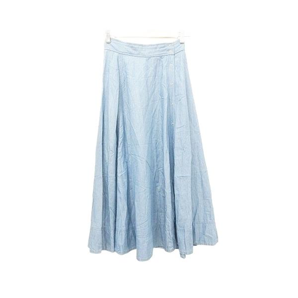 ストラ Stola. ロングスカート フレア サイドボタンデザイン 36 Sサイズ ライトインディゴ レディース【ブランド】ストラ Stola.【表記サイズ】36【実寸サイズ】ウエスト：66cm　ヒップ：-cm　スカート丈：84cm　-　【...